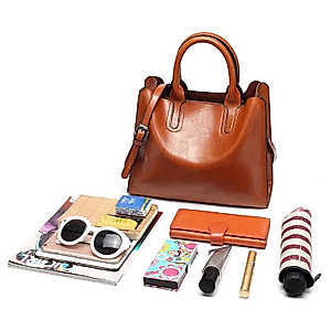 ZOSIVEB Women Fashion Tote Handbags Lightweight PU Leather Satchel Shoulder Bags Retro Oil Wax Handle Purse（Brown）
