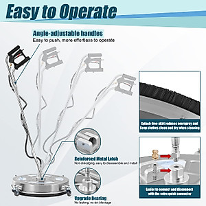 FIXFANS 24" Pressure Washer Surface Cleaner with 4 Wheels, Dual Handle, Stainless Steel Power Wash Surface Washer Attachment, 4500 PSI Pressure Washer Accessory for Driveway Sidewalk Patio Cleaning