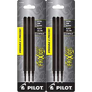 PILOT FriXion Point Erasable Gel Ink Refills, Extra Fine Point, 0.5mm, Black Ink, 6 Refills