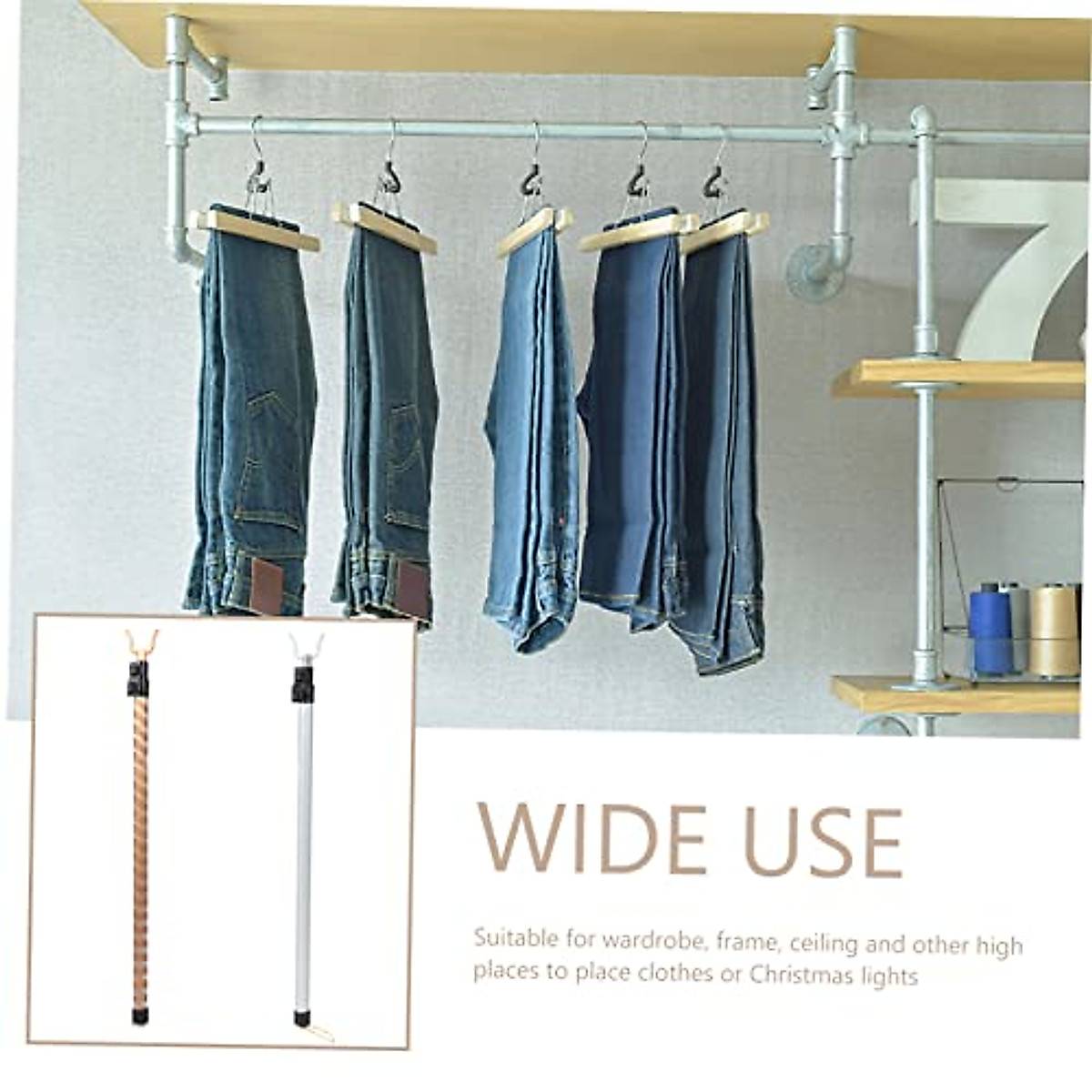 6 Pcs Telescoping Walking Stick Outdoor Hook Outdoor Flowers Closet Pole with Hook Metal Clothes Pole Retractable Clothe