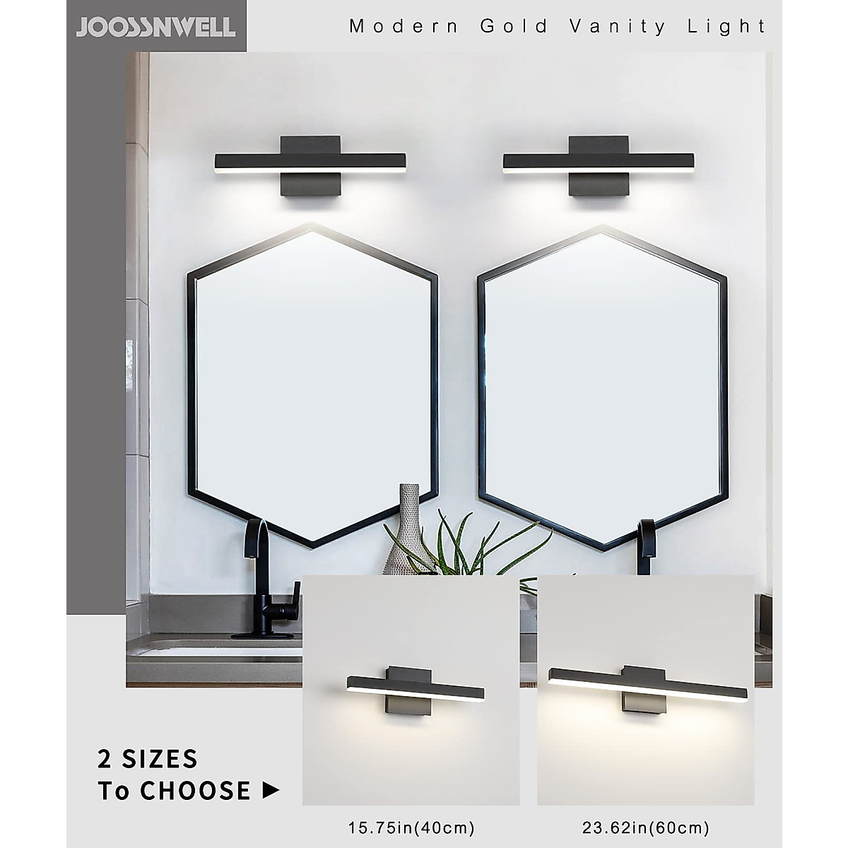 Joossnwell LED Bathroom Vanity Lighting Fixture Modern Bath Light Bar 15.75inch Black Wall Sconce 12W 4000K