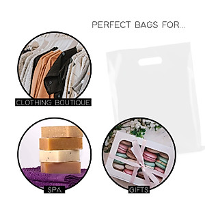 Clear Plastic Bag With Handles 12"x15" Clear Frosted Die Cut Plastic Bags With Handles 100 Pack for Merchandise, Retail, Gifts, Trade Show and More (12"x15")