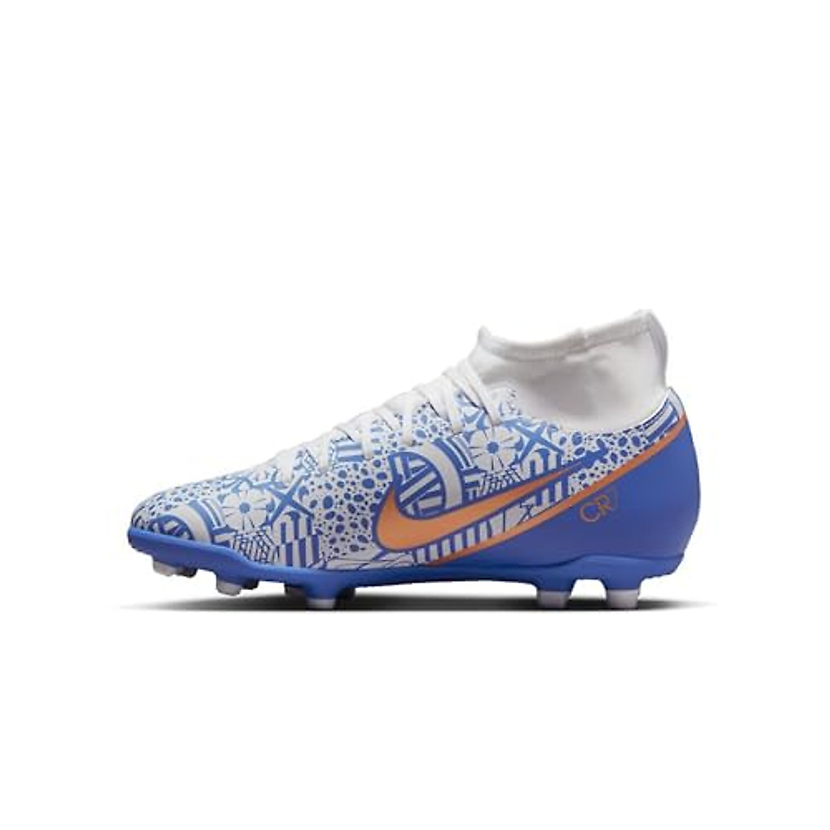 Nike Kids' Mercurial Superfly 9 Club CR7 MG Soccer Cleats, White/Concord/Medium Blue/Metallic Copper, 5.5 Big Kid