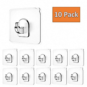 FIGO 10 Packs 15lB(Max) Seamless Small Wall Hooks Adhesive Transparent Seamless Hooks Very Creative, Practical Hook for the Drill-free Wall