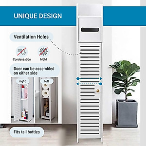 WOWZILLA Small Bathroom Storage Cabinet, White Bathroom Cabinet for Small Spaces, Next to Toilet Storage Slim Bathroom Organizers and Storage Cabinet with Shelves and Two Ventilation Door Holes