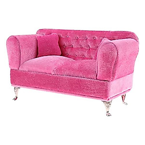 YUPVM 1/6 Miniature Dollhouse Sofa with Pillows Pink Suede Sofa for Dollhouse Decorate Furniture Accessories (500179341)