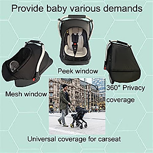 3-in-1 Car-Seat Canopy Cover - Protective Carseat Sun Shade Canopy with Privacy Shade Canopies Covers for Boys Girls,Inner Bug Nets for Newborn Infant Protect Baby from Mosquito & Insect (Black)