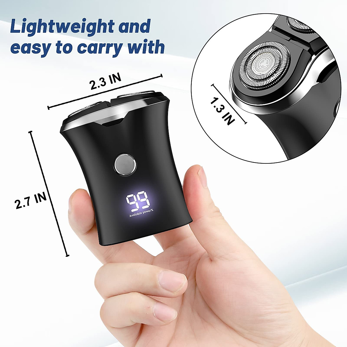 Mini Portable Electric Travel Shaver - Pocket Size Washable USB Rechargeable Shaving Razor - Cordless & Compact Small Rotary Shavers- Wet & Dry Waterproof Mini-Shave for Men Teen Boys Face (Black)