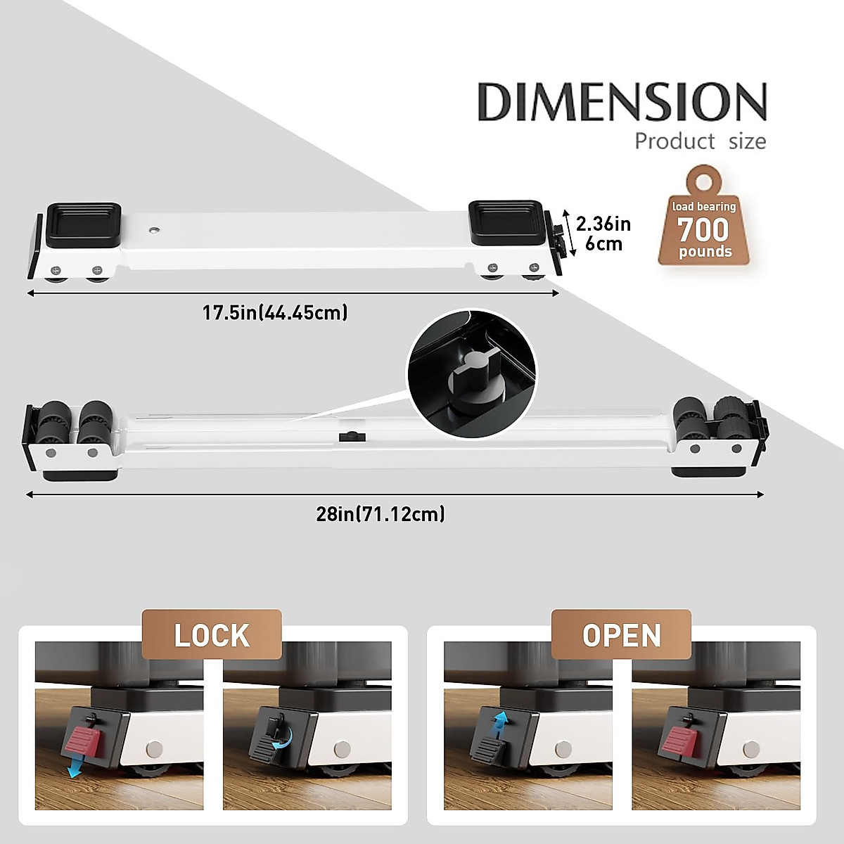 Heavy Duty Appliance Rollers,EWX Fourth Generation Extendable Appliance Rollers Adjustable Base For Washer and Dryer, Easily Move Washing Machine, Furniture,Refrigerators,Wine cooler