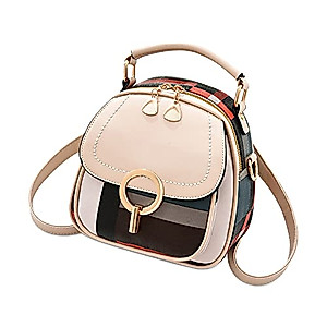 Ergocar Women's Fashion Backpack Purse, Anti-theft Convertible Tote Backpack for Women, Plaid PU Leather Casual Daypack for Girls Shoulder Bag, Ladies Small Travel Purse, Beige