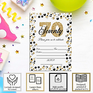Confetti Polka Dot 70th Birthday Party Invitations, 20 5x7 Fill In Cards with Twenty White Envelopes by AmandaCreation