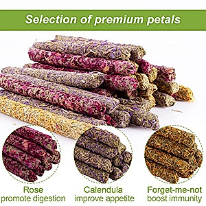 MEWTOGO 30Pcs Natural Timothy Hay Sticks, 3 Different Flowers Timothy Molar Rod, Hay Chewing Stick Chew Treats for Rabbits Chinchilla Hamsters Guinea Pigs Gerbils Groundhog Squirrels