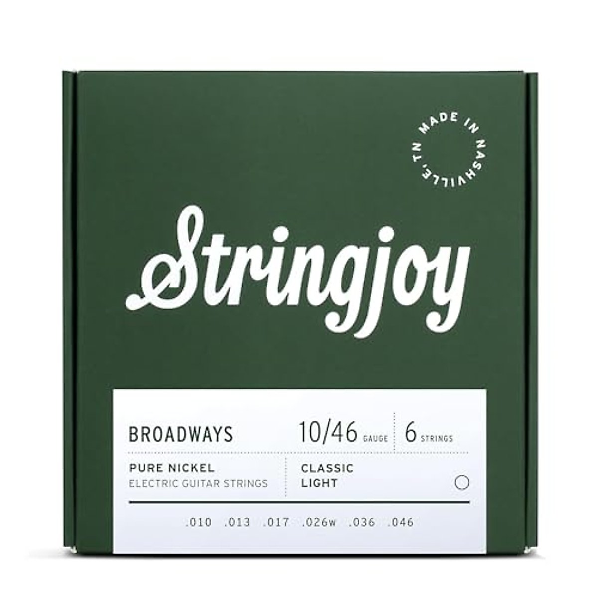 Stringjoy BR1046 Broadways Electric Pure Nickel Guitar Strings, 10-46 Classic Light Gauge, Durable, Guitar Strings for Enhanced Tone & Smooth Play, Electric Guitar Strings 6 String Set