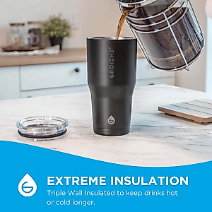 GROSCHE Yukon 30 oz Insulated Coffee Mug with Lid - Durable Travel Mug, Stainless Steel Tumblers, Vacuum Insulated Coffee Tumbler for Hot or Cold Beverages - BLACK