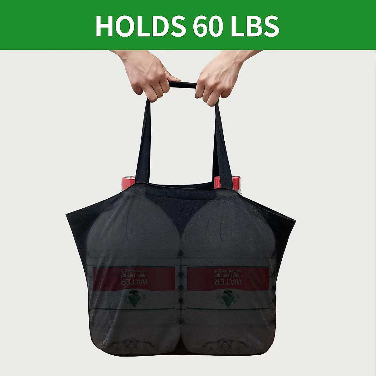 1 Pack Canvas Shopping Bags for Groceries, Holds 60 lbs Heavy Duty Reusable Canvas Grocery Bag, 8.3 gal Multi-Purpose Washable Canvas Grocery Bags Reusable Shopping Bags with 5 Pockets, Black