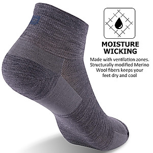 Ankle Athletic Socks ZEALWOOD Unisex Merino Wool Socks No Show Running Socks Womens Mens Hiking Socks Women Men Moisture Wicking Summer Low Cut Wool Socks Ultra-Light Tennis Golf Socks 3 Pairs Grey L