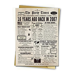 Humorous 16th Birthday Gifts for Girls Boys, Jumbo 16th Birthday Card for Daughter Son, Big 16 Year Old Birthday Cards for Her or Him, Happy 16 Birthday Gifts Decorations Women, Back in 2007…