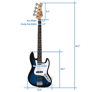 Glarry Gjazz Electric Bass Guitar 4 String Full Size for Beginner Right Hand with Shoulder Strap, Wrench Tool, Power Line and Bag (Dark Blue)