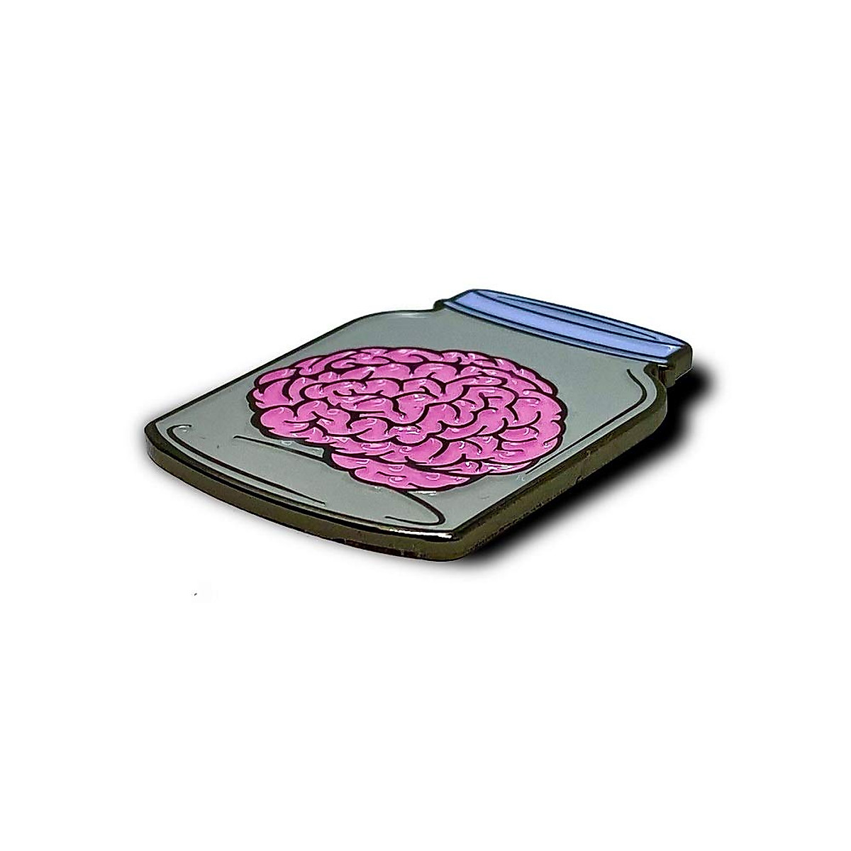 BRAIN IN A JAR PIN - Novelty Funny Brain in a Mason Jar, Cute Enamel Lapel PIN, GREY - 3 cm x 2.7 cm