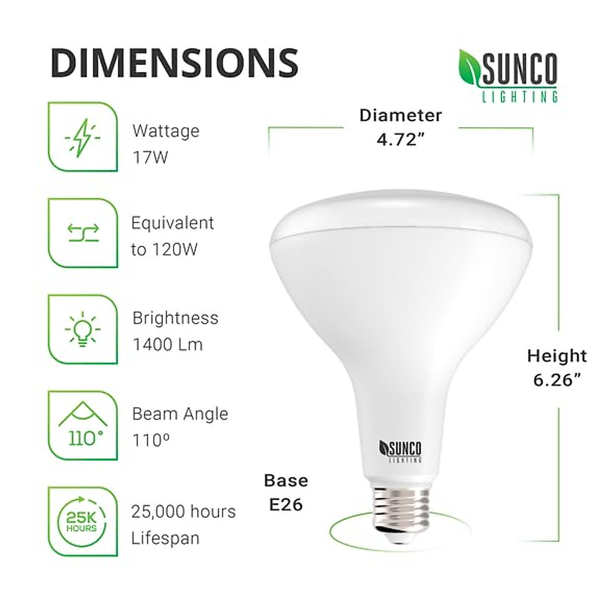 Sunco 6 Pack BR40 Light Bulb, LED Indoor Flood Light, Dimmable, 4000K Cool White, 1400 LM, E26 Base, Recessed Can Light, High Lumen, Flicker-Free - UL & Energy Star, 120W Equivalent 17W