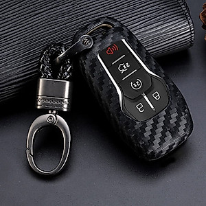 Royalfox(TM) 4 5 buttons carbon fiber silicone smart keyless entry remote Key Fob case Cover for Ford Mustang F-150 F-450 Explorer Taurus Fusion Edge ,Lincoln MKZ MKC MKX (black)