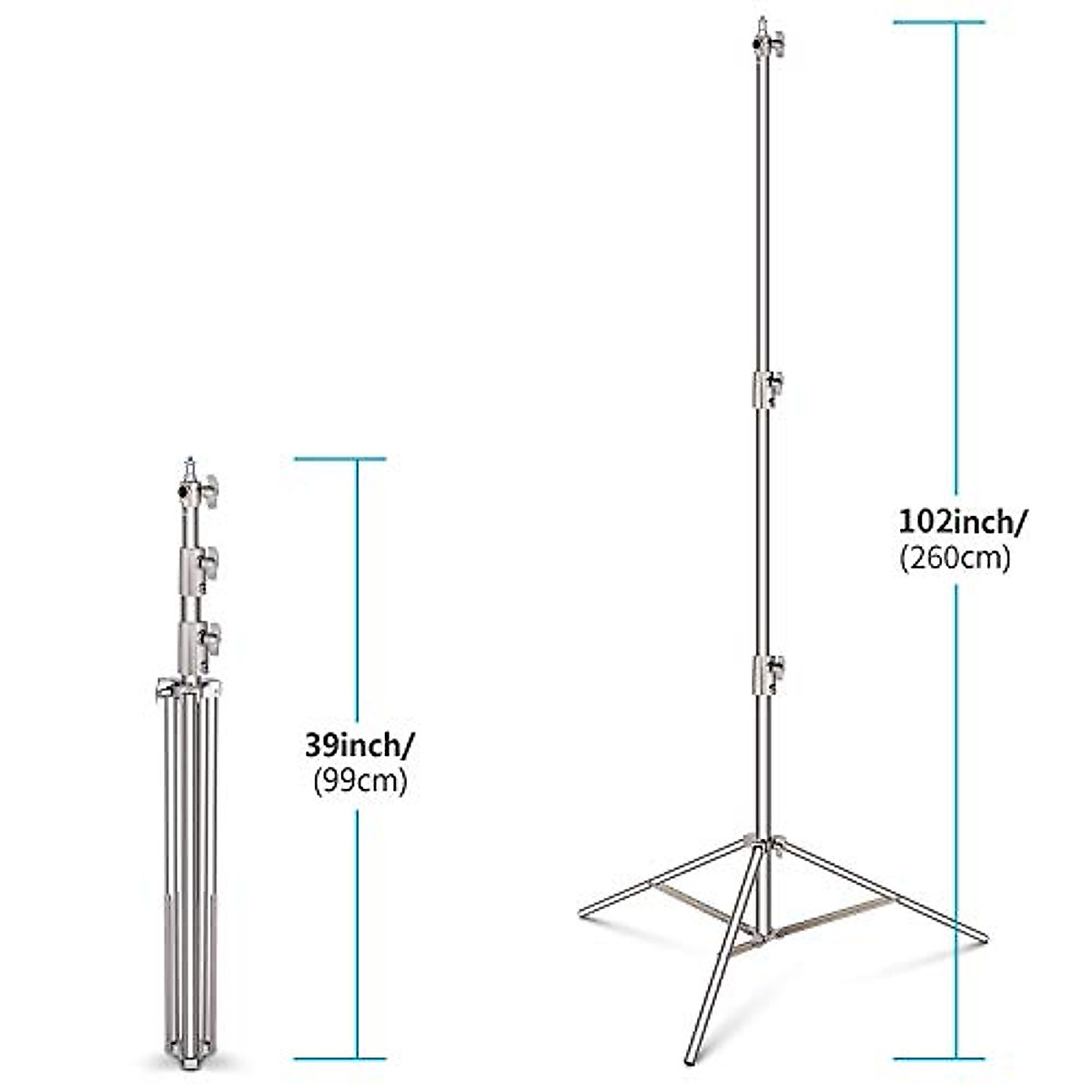 NEEWER 102"/2.6m Stainless Steel Light Stand, Spring Cushioned Heavy Duty Photography Tripod Stand with 1/4” to 3/8” Universal Screw Adapter for Strobe, LED Video Light, Ring Light, Monolight, Softbox