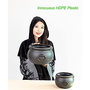 Glocamping 11" and 7.4” Package Large Easter Day And Halloween Black Plastic Witch Cauldron Kettle, Candy Holder, Party Favor Decoration