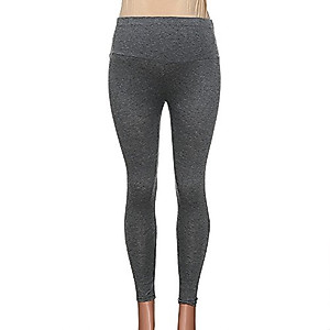 Women's Pregnant Pants Workout Active Stretchy Pants Capri Maternity Leggings Over The Belly Maternity Trousers (Dark Gray, L)