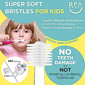MEGA TEN 360-Degree Kids Electric Toothbrush Made in Korea | LED Light & Soft Microfiber Bristles & Comfortable Grip | Fun & Easy Brushing for Kids 12-48 Months | Built-in Timer | BPA Free | Pink Cat