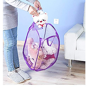 Portable Small Mesh Laundry Hamper Foldable Nursery Storage Basket for Baby Clothes Kids Toy Pop Up Camper Hampers Purple
