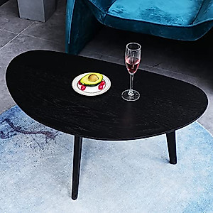 FIRMINANA Small Black Oval Coffee Table for Small Space Mid Century Modern Coffee Table for Living Room-Black-18.9" D x 33.47" W x 15.75" H