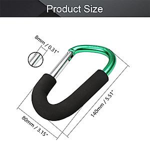 MroMax 3PCS Stroller Hooks, 5.5inches Carabiner Clip, Green Easier Travel Hook, Dog Stroller Leash Hook, Soft Foam Grip, Purse Holder, Large Clips for Hanging Bags, Backpack, Diaper Organizer