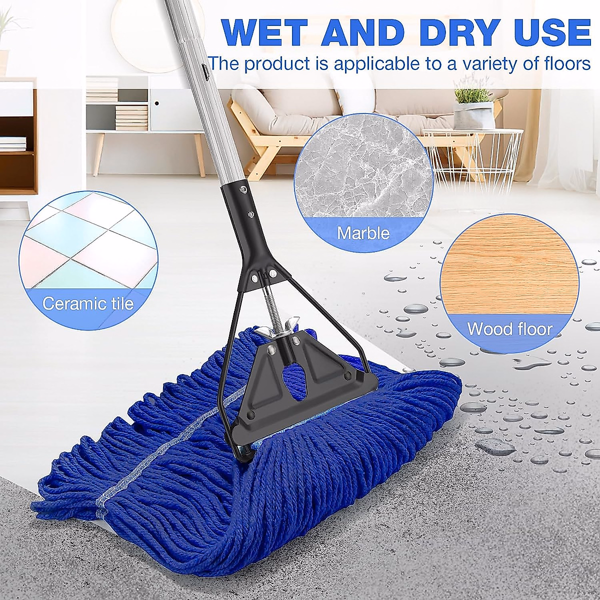 Heavy Duty Commercial Cotton Mop for Floor Cleaning, Looped-End Industrial String Wet Mop with Long Handle for Home,Garage,Office, Workshop, Warehouse-SOBONNE