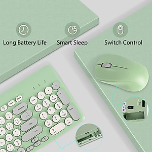 Arcwares Wireless Keyboard and Mouse Combo, Sweet Green Cute Keyboard, 2.4G USB Ergonomic Full-Sized Mute Keyboard for Computer, Laptop, PC Desktops, Mac