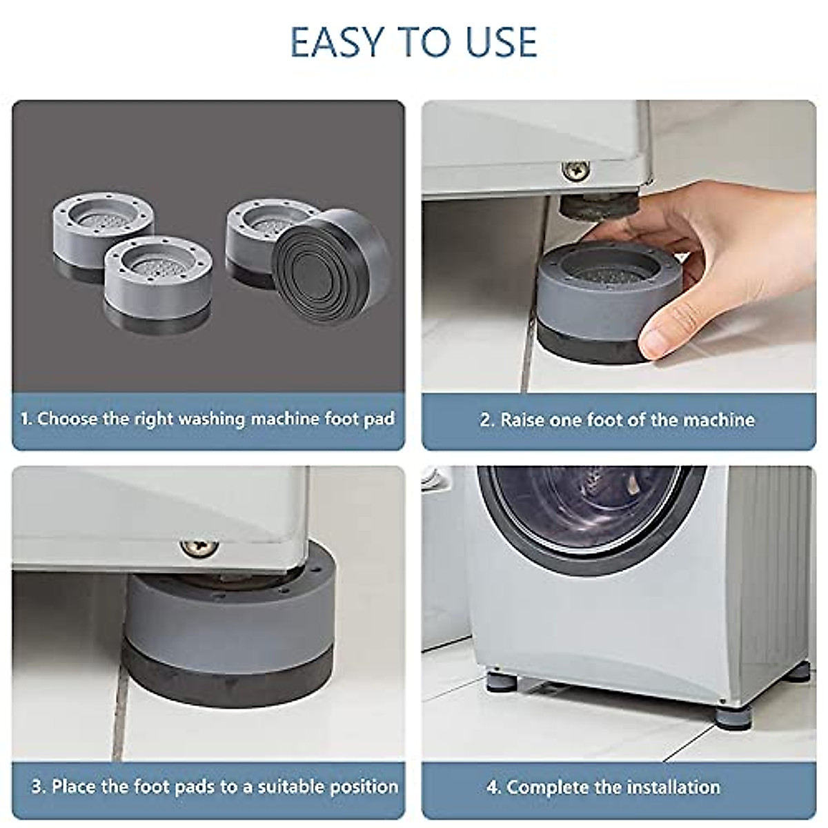 4PCS Shock and Noise Cancelling Washing Machine Support,Washer And Dryer Anti-Vibration Pads, Washing Machine Foot Pads for All Washing Machine detachable pads for fridge and Dryer Raise Height