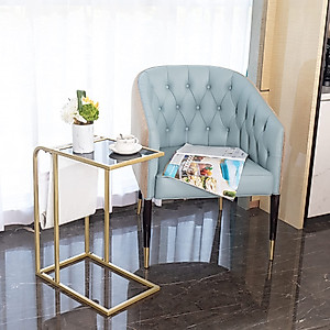 HAWOO Rectangle Nightstand, C Shaped End Snack Side Table Slide Under Couch with Glass Top and Storage for Sofa Coffee Laptop Living Room Bedroom Small Space, 18.5" L x 12" W x 24" H