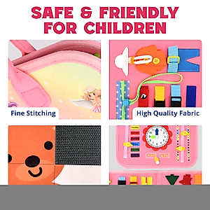 Bouncing Bobo Toddler Busy Board for 1 Year Old + Busy Book for Toddlers 1-3 with 25+ Educational Activities, Airplane Travel Essentials for Kids (Pink)