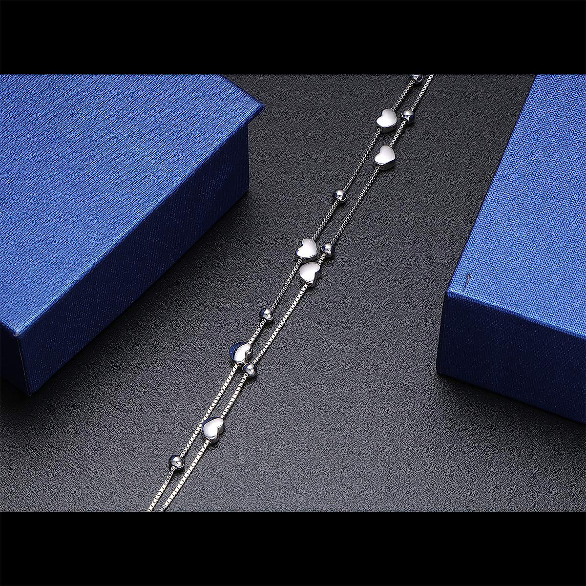 S925 Sterling Silver Jewelry Forever Love Heart Beads Double Chain Bracelet Friendship Adjustable Charm Bracelet Gift for Women