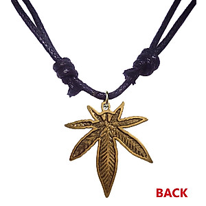 Bijoux de Ja Antique Bronze Pot Leaf Weed Pendant Adjustable Black Cord Necklace 16-30 Inches