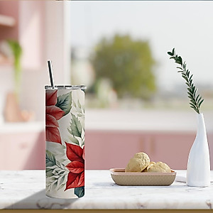 Medpol Red retro flower tumbler with lid and straw 20 oz insulated tumbler cups Red retro flower insulated travel coffee mugs for women cute sippy cups stainless insulated travel cups