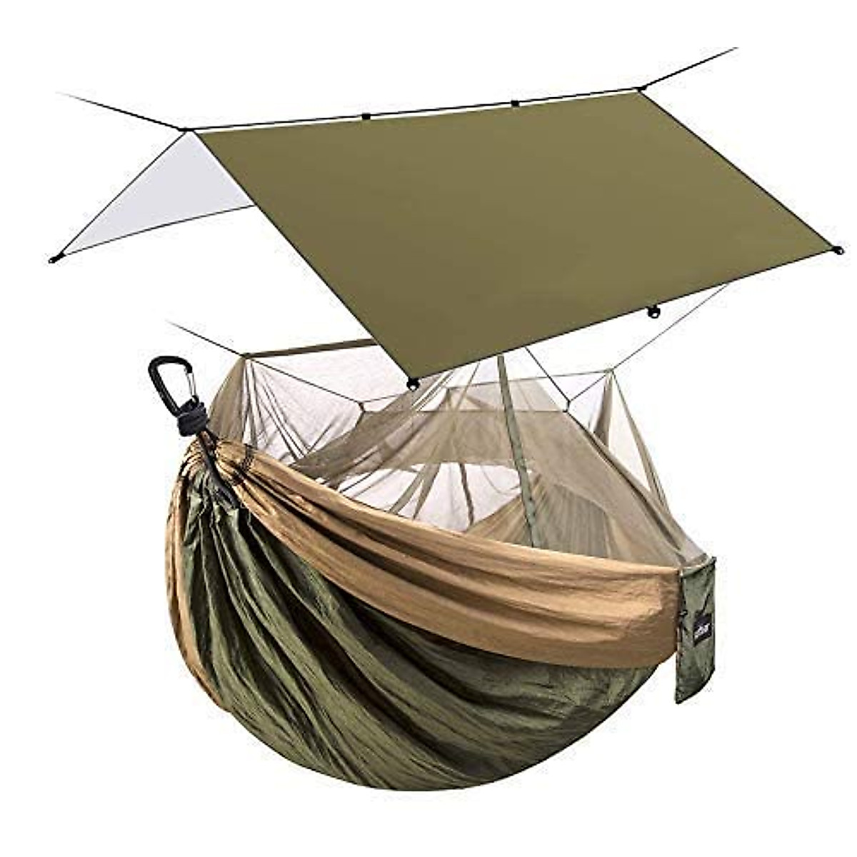 Sunyear Camping Hammock with Net & Sunyear Hammock Rain Fly Tent Tarp Provides Effective Protection Against Rain