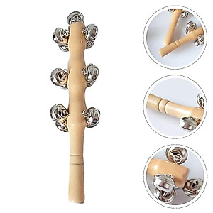 NUOBESTY Wooden Jingle Bells, 1pc Hand Jingle Bells Wood Jingle Bells Wood Handle Musical Bells Jingle Stick Shaker|21x5cm
