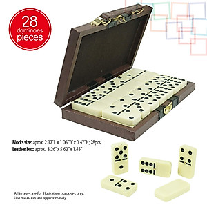 ERLLE Dominos Set Game. Premium Classic 28 Pieces Double Six Domino. Durable Leather Box. Kids, Boys, Girls, Party Favors and Anytime Use. Duoble 6 Dominoes. (Pro)