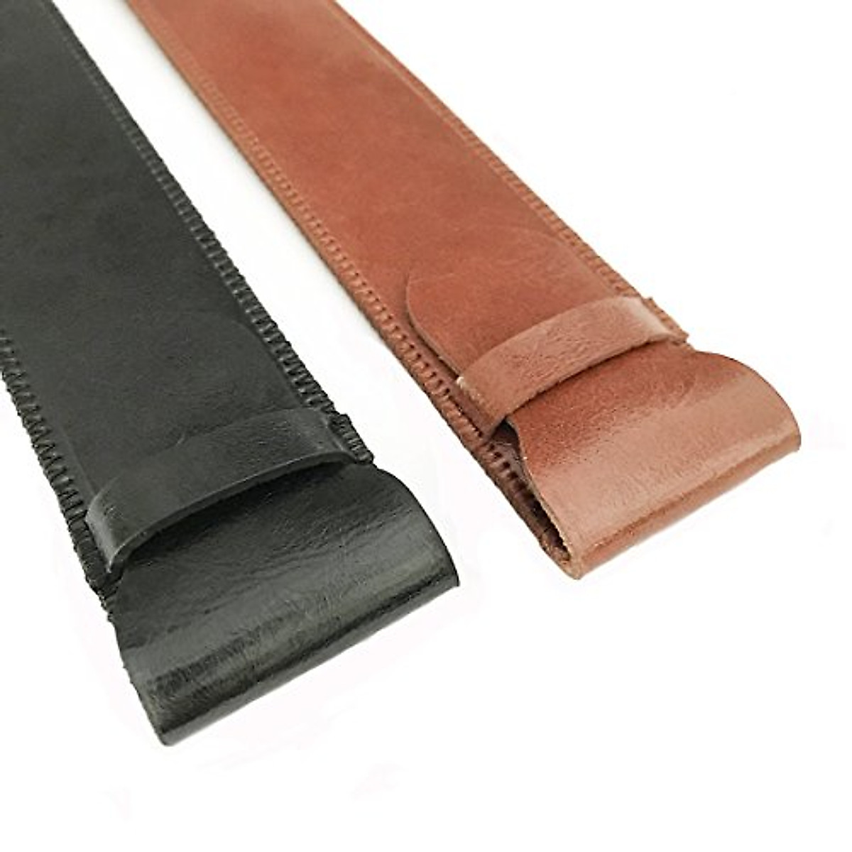 Daimay 2PCS Leather Pen Case Holder Handmade Fountain Pen Pouch Soft Pen Protective Sleeve Cover for Ballpoint Pen, Stylus Touch Pen - Black & Brown