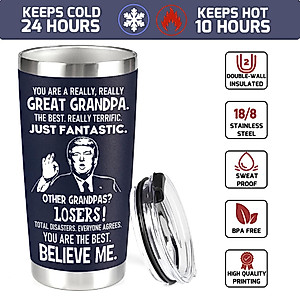 AREOK Gifts for Grandpa Gift, Best Grandpa Ever Gifts - Great Grandpa Christmas Birthday Gifts from Grandchildren Grandson Granddaughter, Grandfather Gift, 20 OZ Grandpa Tumbler Cup, Navy