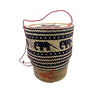 CraftCurl Bamboo Rice Steamer serving Basket kratip Container Handmade Kitchen Decor Elephant Design Handwoven use for serving Sticky Rice in Thai Thailand Laos Asian cuisine(Small size 5 inches)