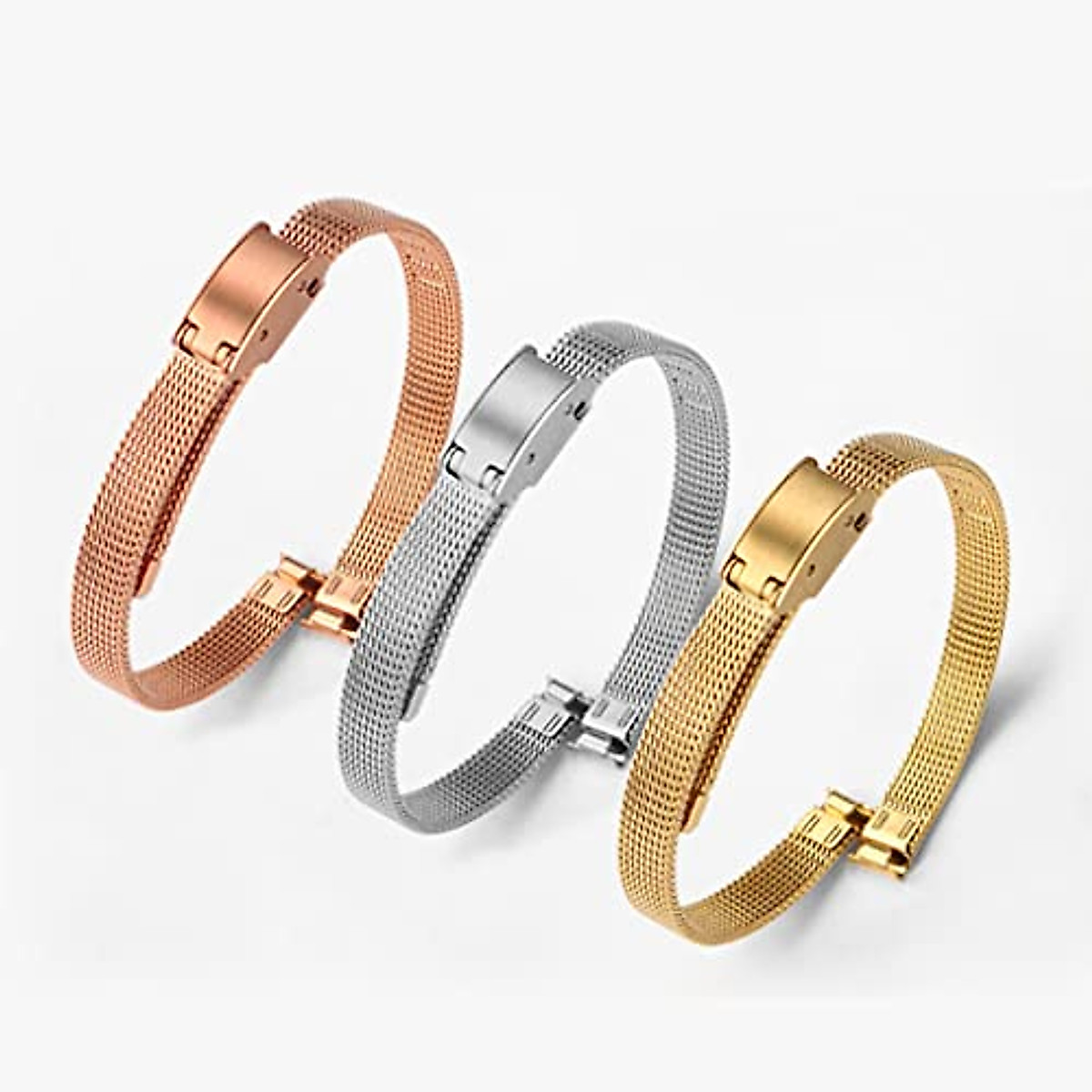 Watch Bands Women Mesh Stainless Steel Watch Straps 6MM 8MM 10MM 12MM Fashion Men Adjustable Metal Watch Bands Replacement Folding Band Smart Watch Wristbands Bracelet with Tool Gold 12mm