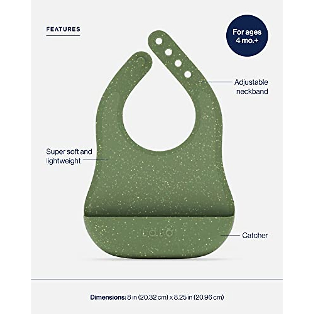 Lalo The Bib - Waterproof, Non-Toxic Silicone Baby Bib with Adjustable Neck Band & Silicone Food Pouch Catcher, Set of 2 - Sage