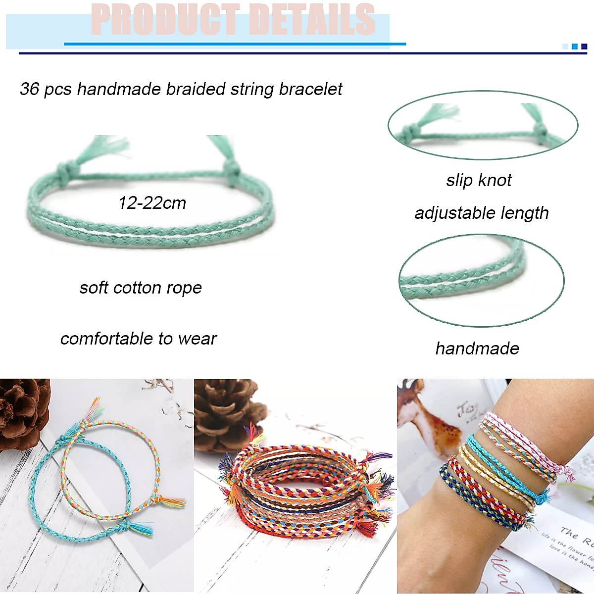 FINZOR 36 Pcs Woven Wrap Friendship Bracelets Handmade Braided Friendship Bracelet Adjustable Colorful Bracelet Birthday Gifts-Party Favors