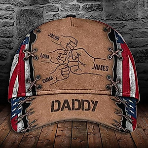 Pamaheart Grandpa Papa Daddy Fist Bump Fathers Day Family Personalized Cap, Custom Dad Hat with Kids Name, Dad Cap, 3D Baseball Cap Men, Dad Hat, Grandpa Hat, Father's Day Hats for Men, Gift for Dad